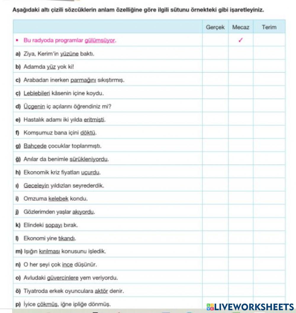 Türkçe interactive exercise for 5 | Live Worksheets