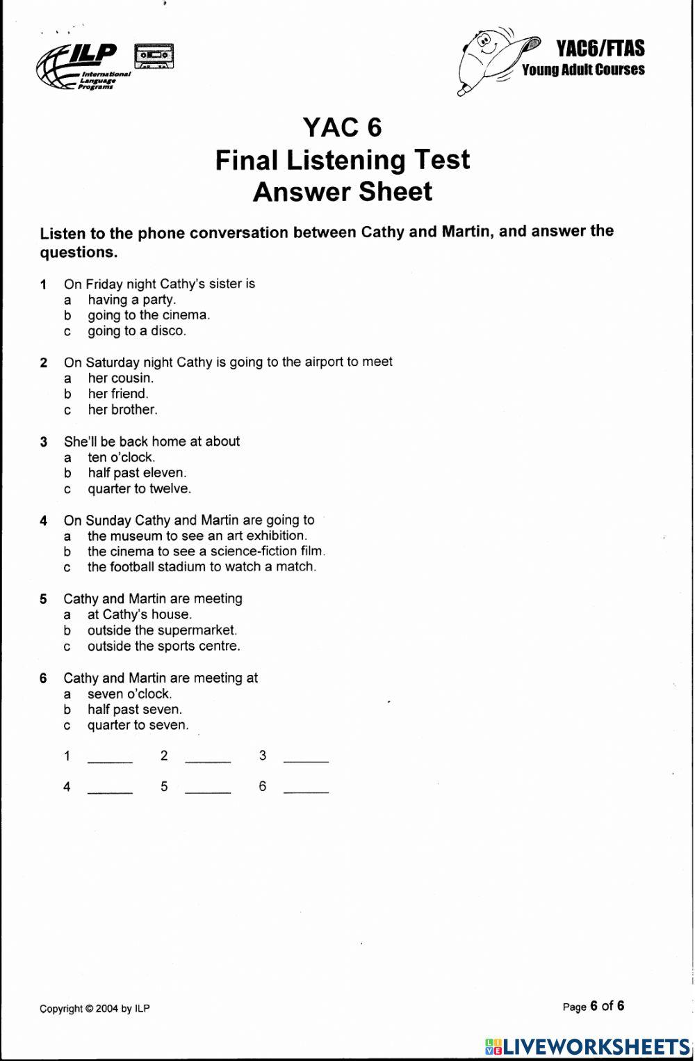 Yac 6 Fin online exercise for | Live Worksheets