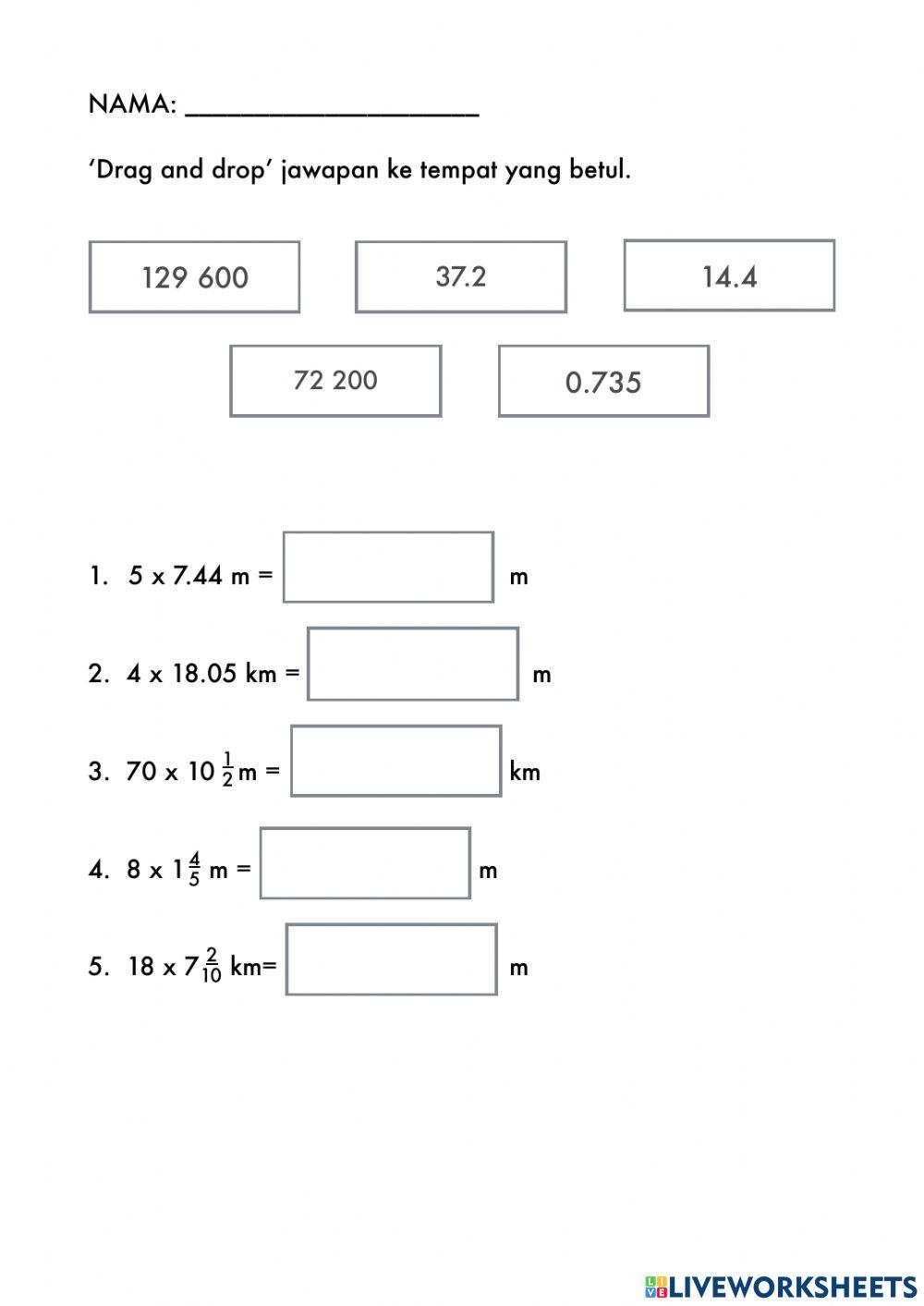 Darab unit panjang | Live Worksheets
