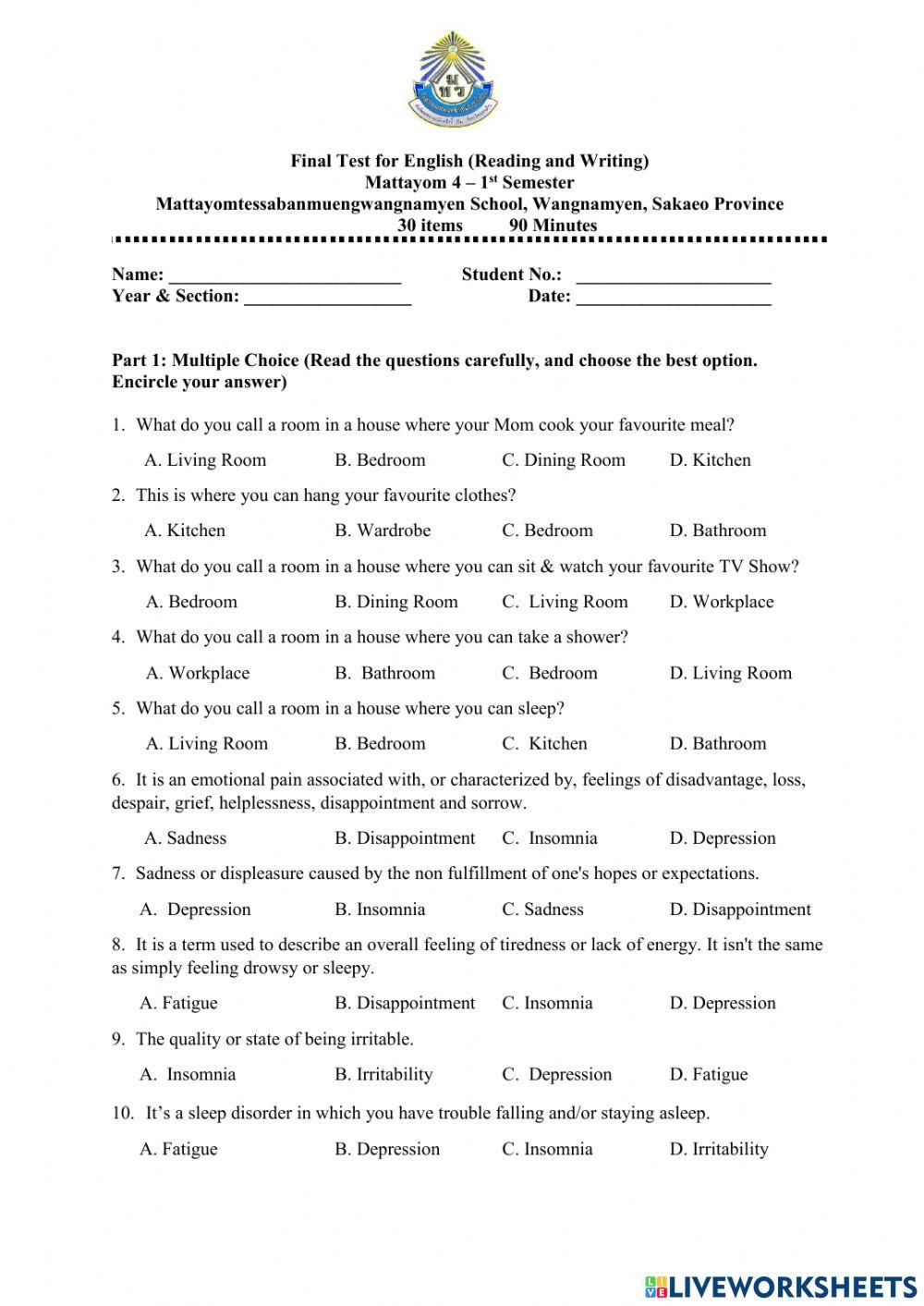 M4 Reading and Writing Final Exam | Marcelino P.