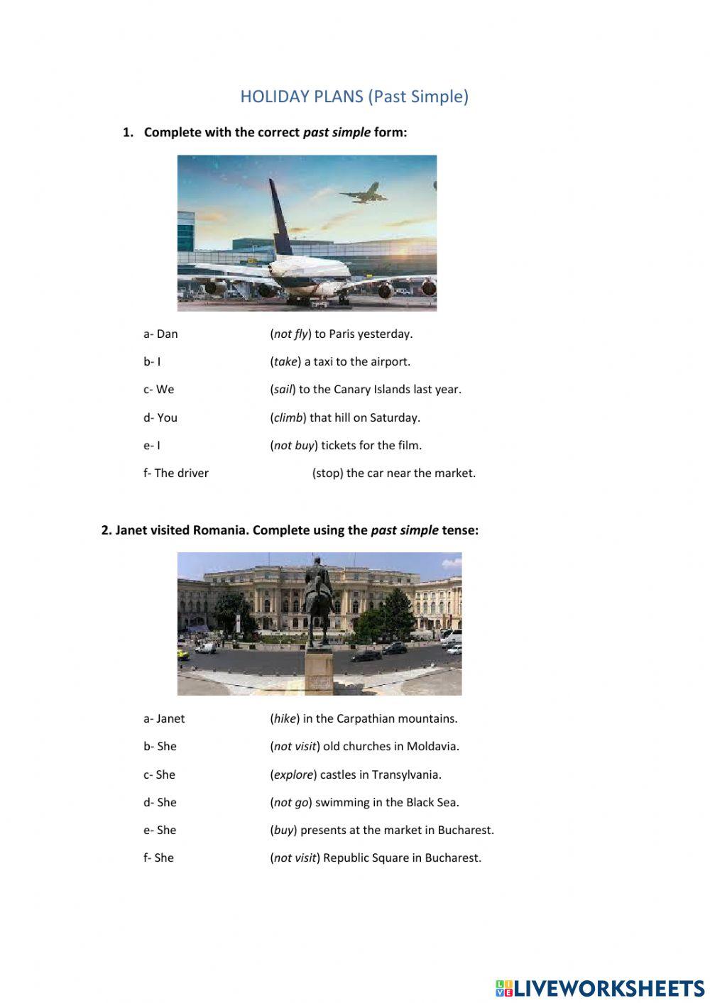 Holiday Plans (past simple) worksheet | Live Worksheets