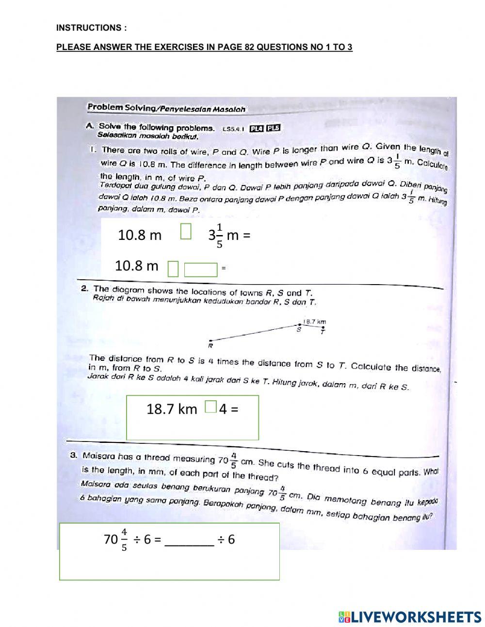 Measurement online activity for year 5 | Live Worksheets