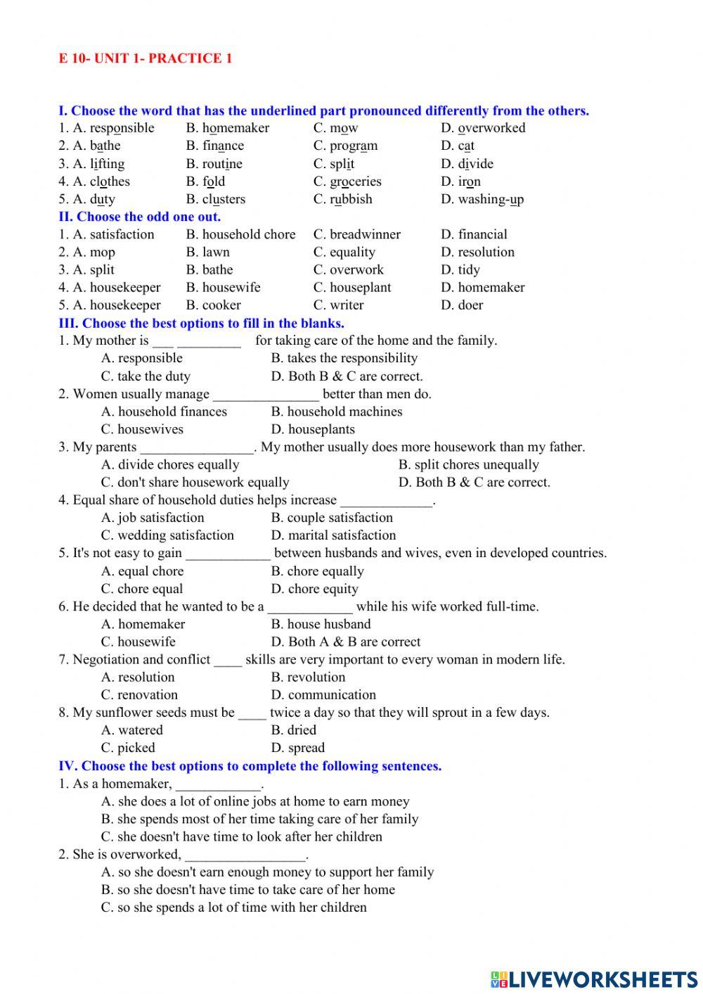 E10-unit1-practice 1 worksheet | Live Worksheets