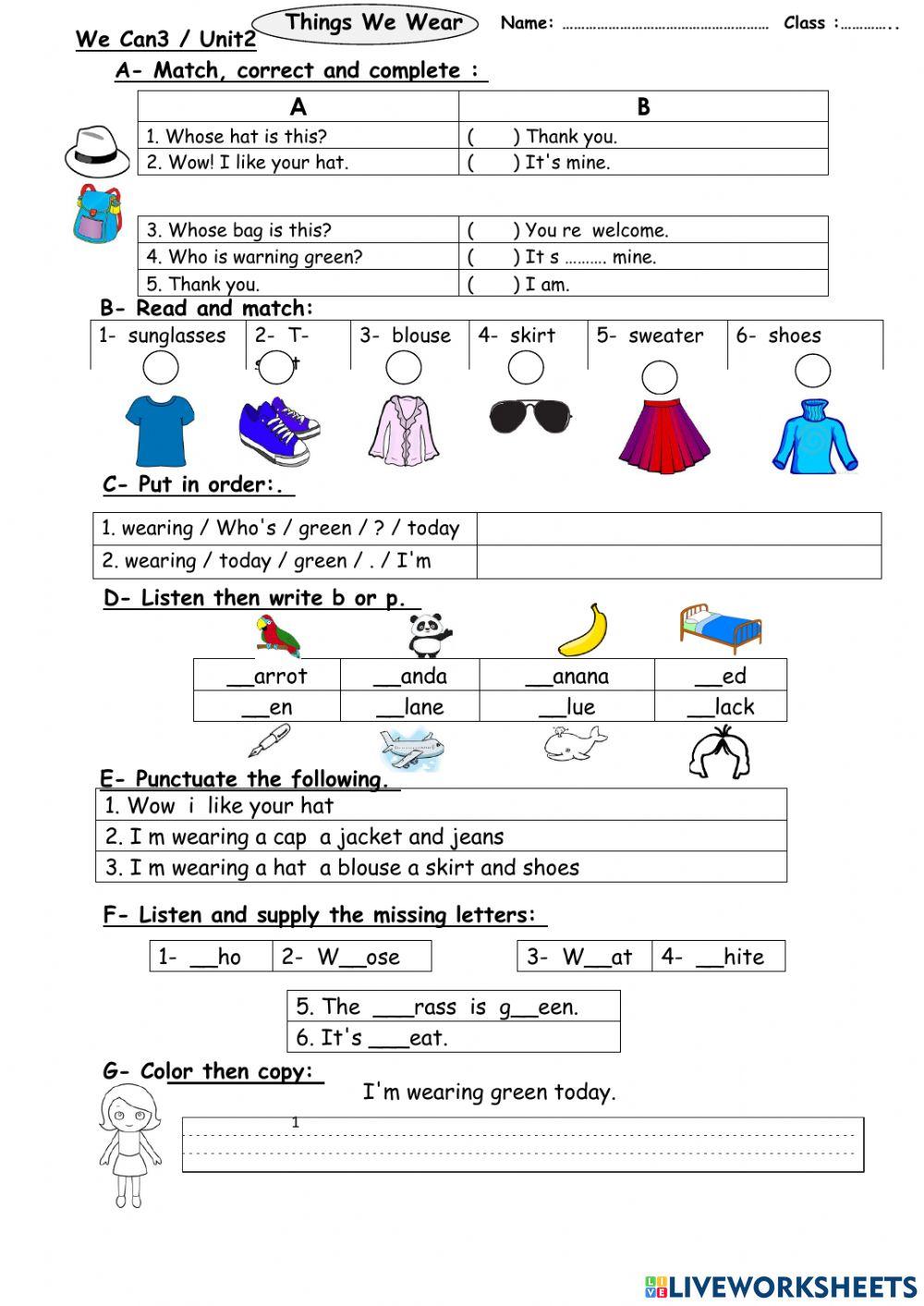 Unit 2 ( Things we wear )-Grade 5 online exercise for | Live Worksheets
