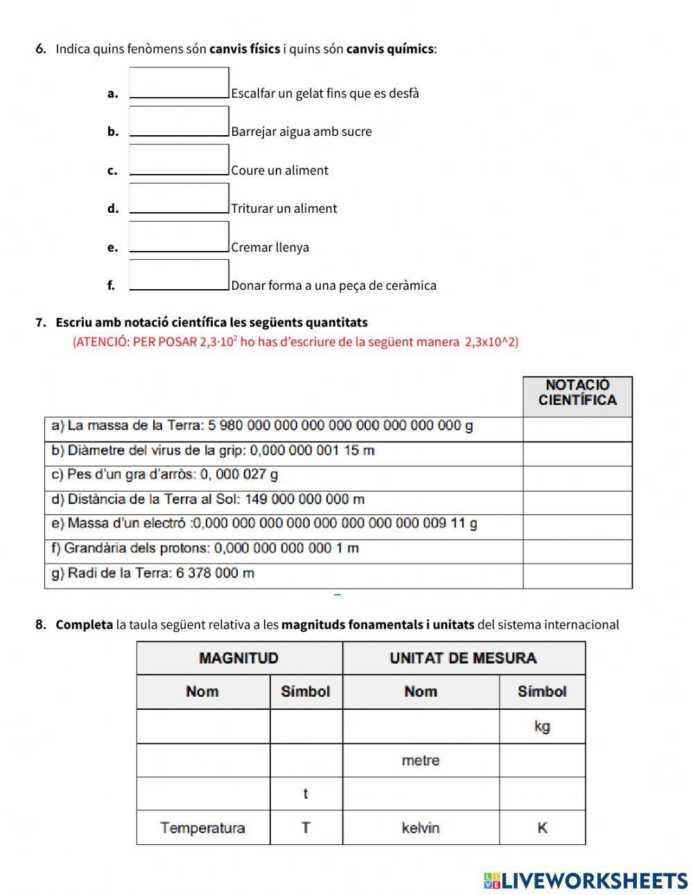 Magnituds i mes… | Free Interactive Worksheets | 1463031