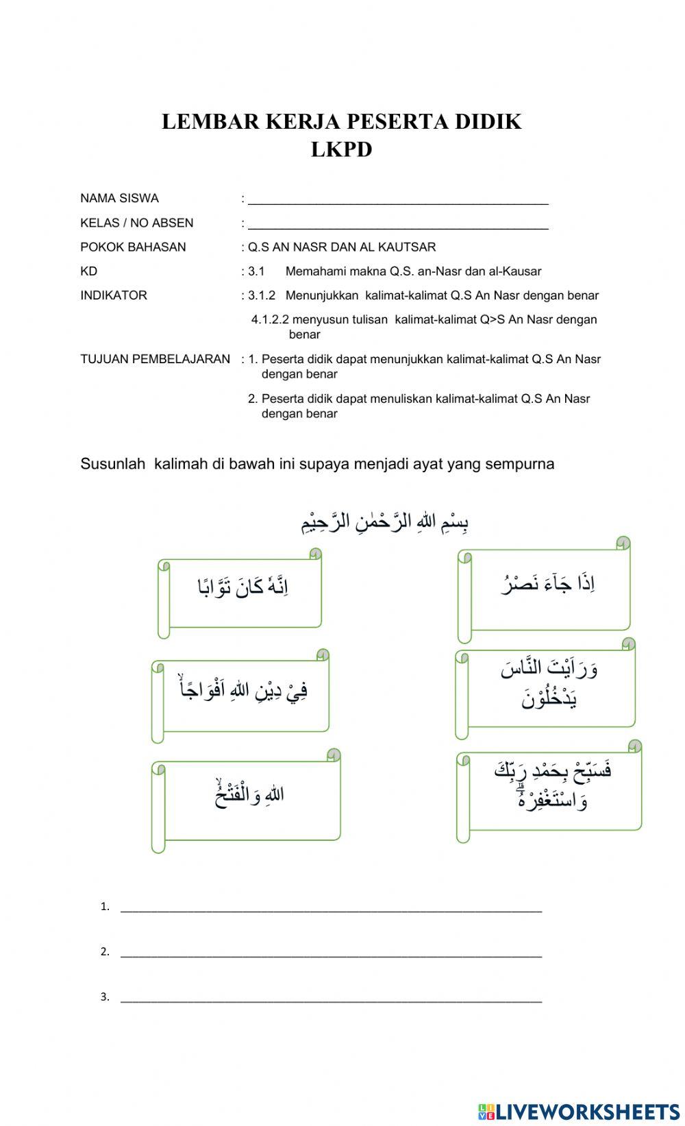 Lkpd pai online worksheet for 3 | Live Worksheets