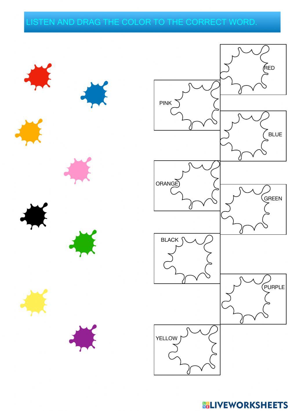 Listen and drag the color to the correct color word.