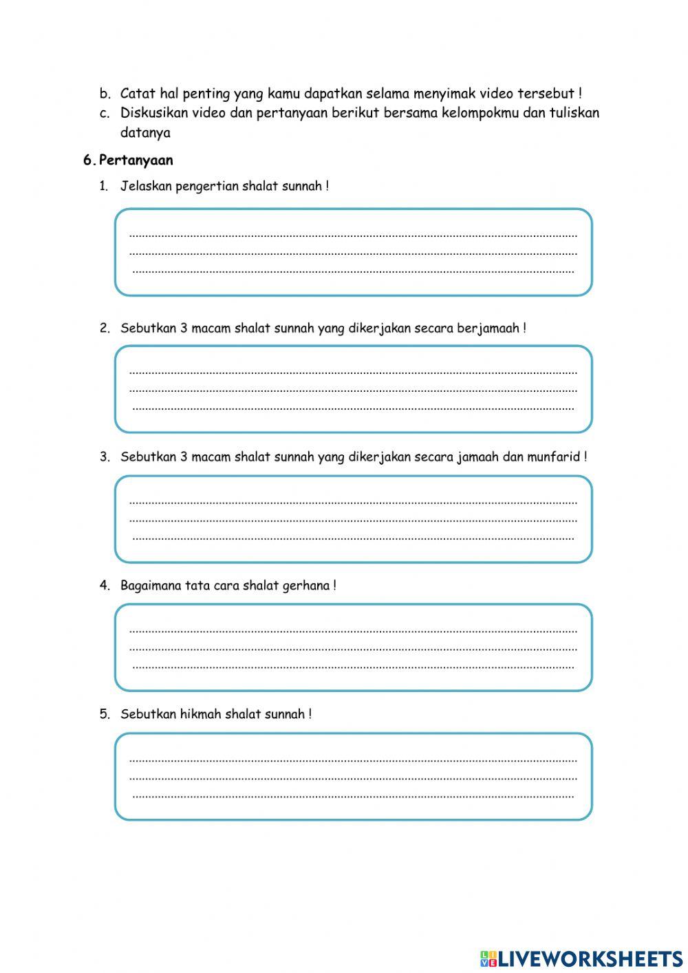 Shalat sunnah berjamaah dan munfarid interactive worksheet | Live ...