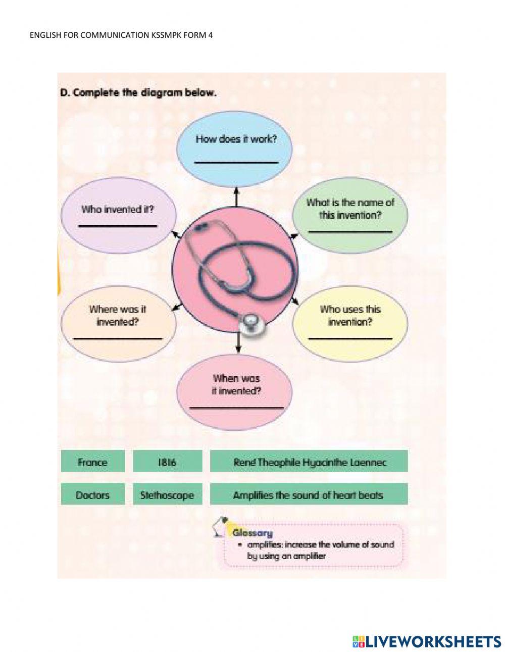 Medical breakthrough: stethoscope worksheet | Live Worksheets