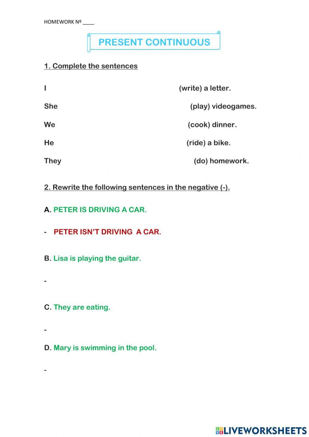 Present Continuous online exercise for 2 | Live Worksheets