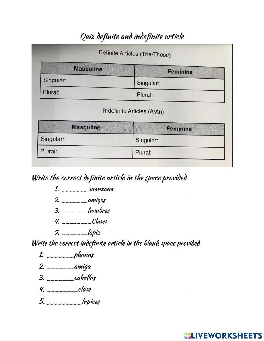 QUIZ Spanish articles 1463495 | norma padron