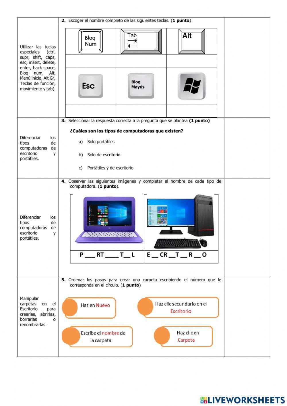 Examen del Primer Quimestre de Computación de Tercer Grado interactive worksheet | Live Worksheets