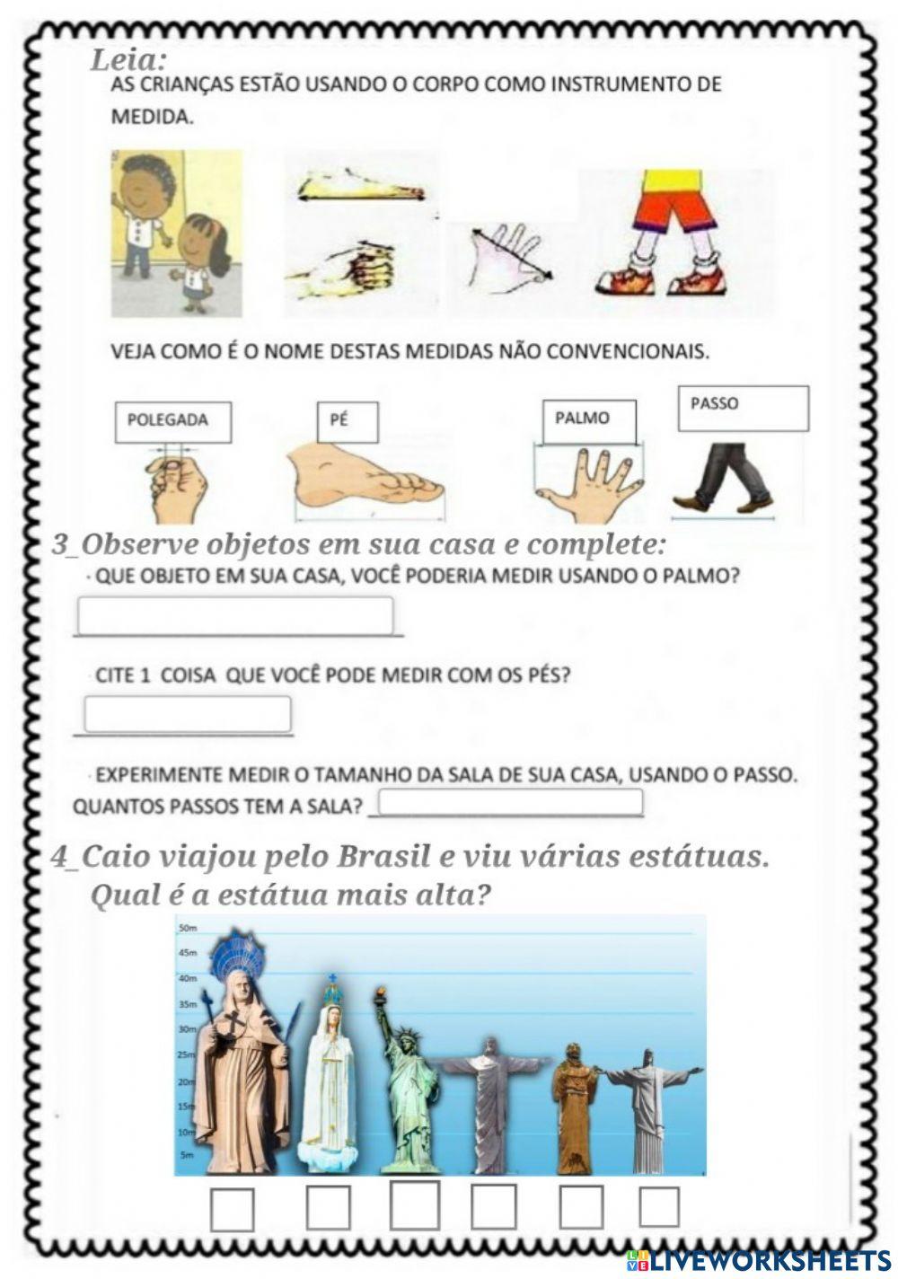 Medidas de comprimento -parte 2 worksheet | Live Worksheets