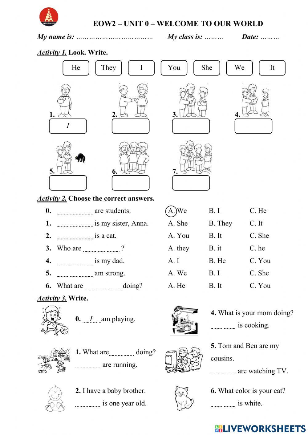 Grade 2 unit 0 grammar 1 worksheet | Live Worksheets