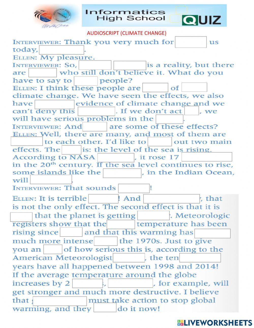 Climate Change free online activity | Live Worksheets