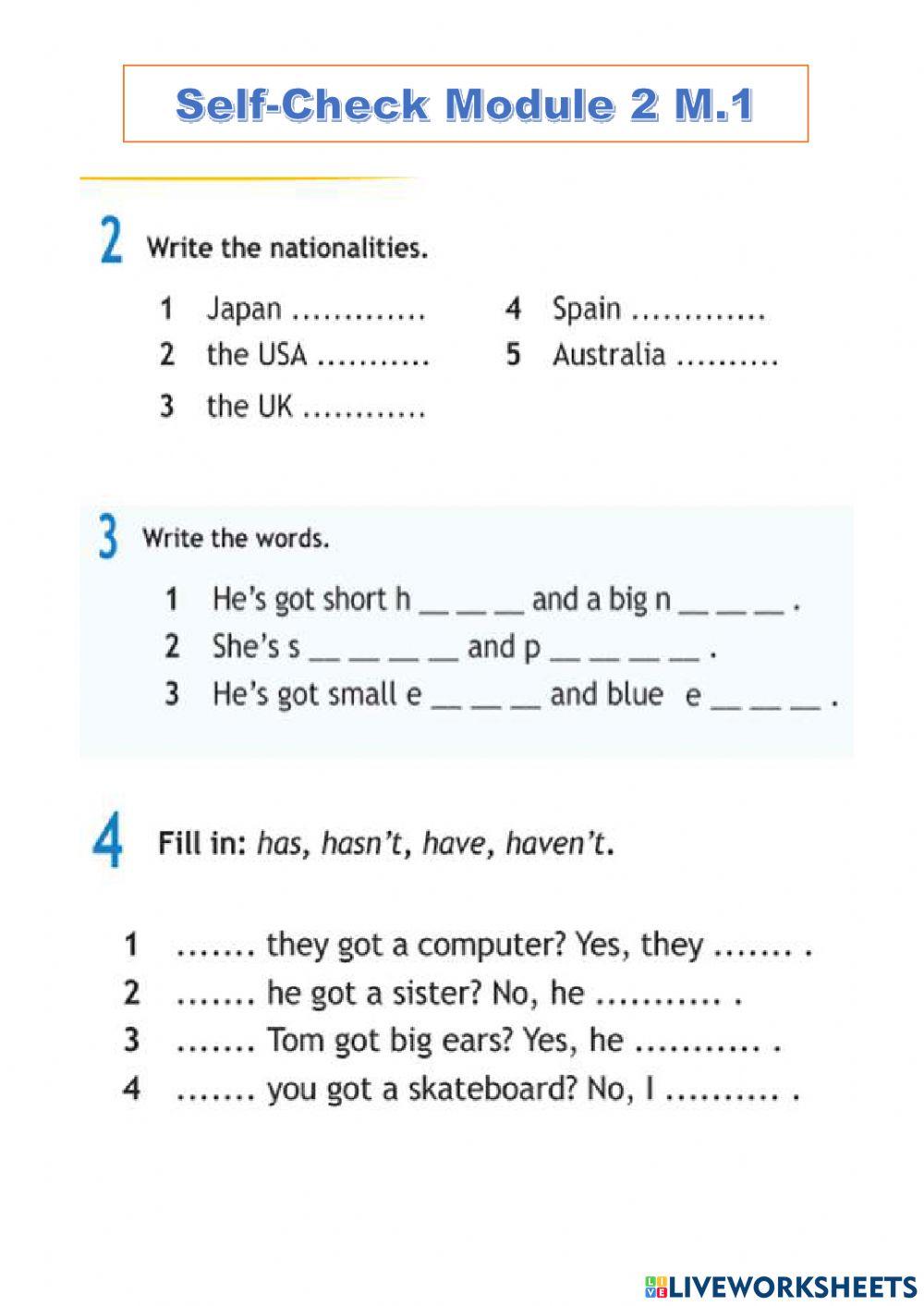 Self check module2 worksheet | Live Worksheets