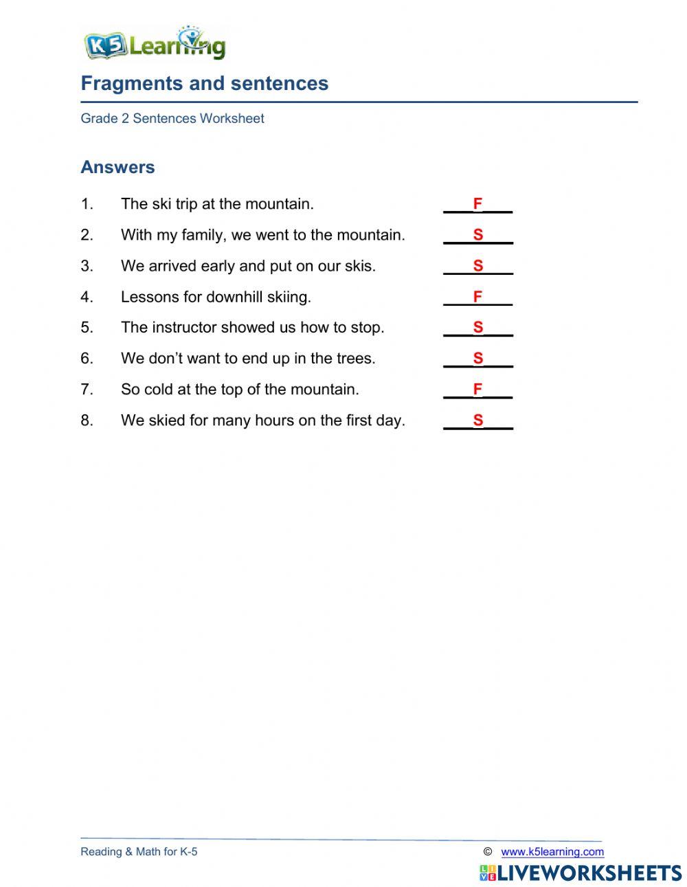 Grade 2 Sentenc… | Free Interactive Worksheets | 3827192