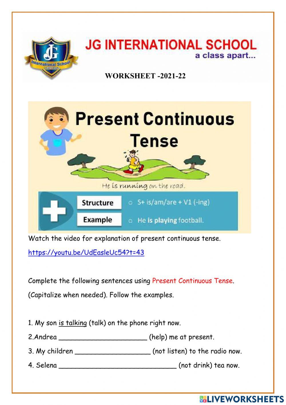 Present Continuous Tense online worksheet for Grade 5-6 | Live Worksheets