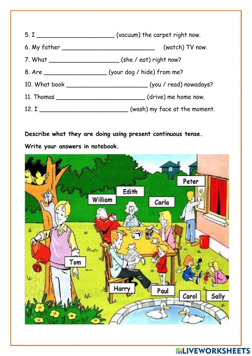 Present Continuous Tense online worksheet for Grade 5-6 | Live Worksheets