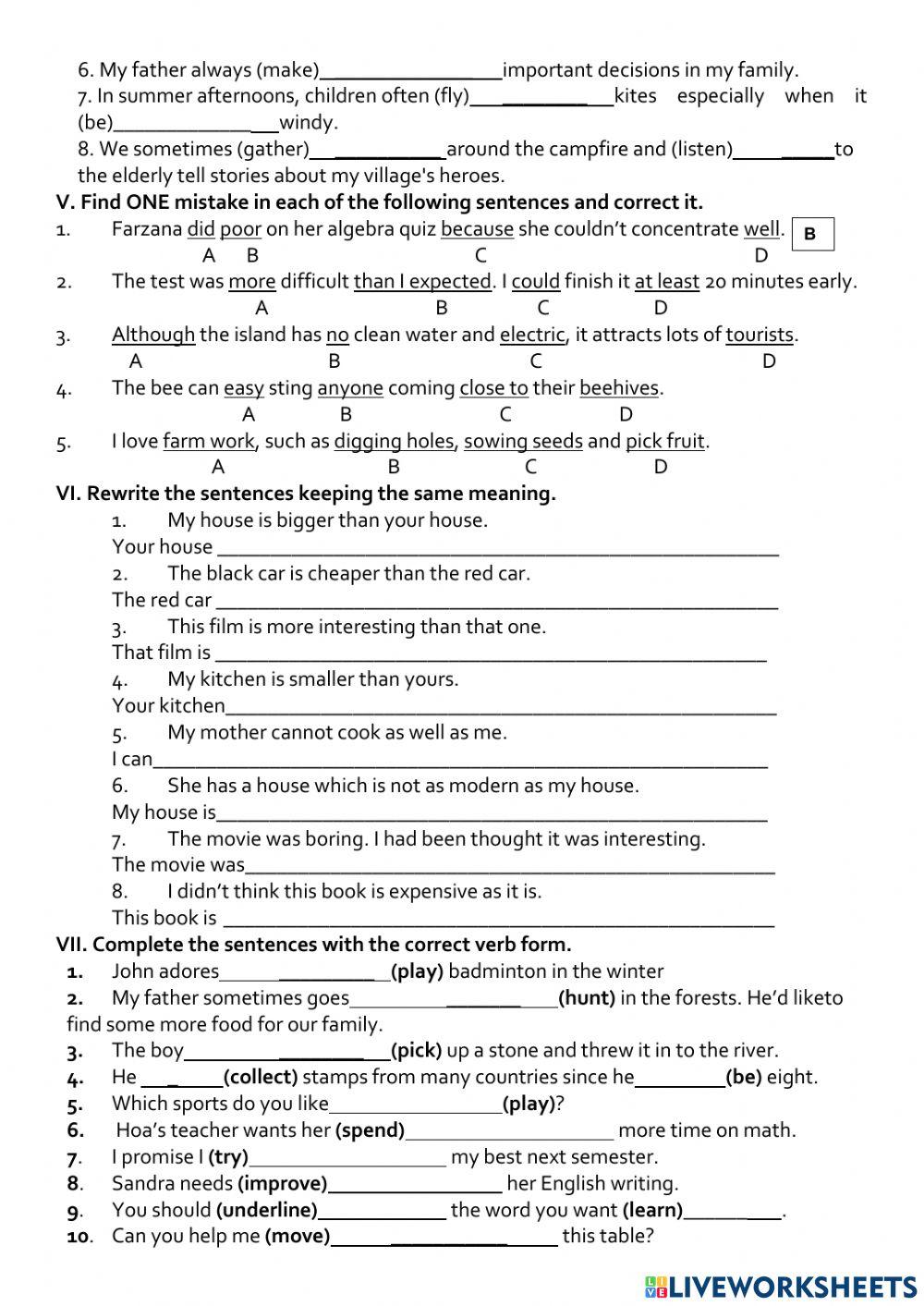 Comparative for… | Free Interactive Worksheets | 1346592