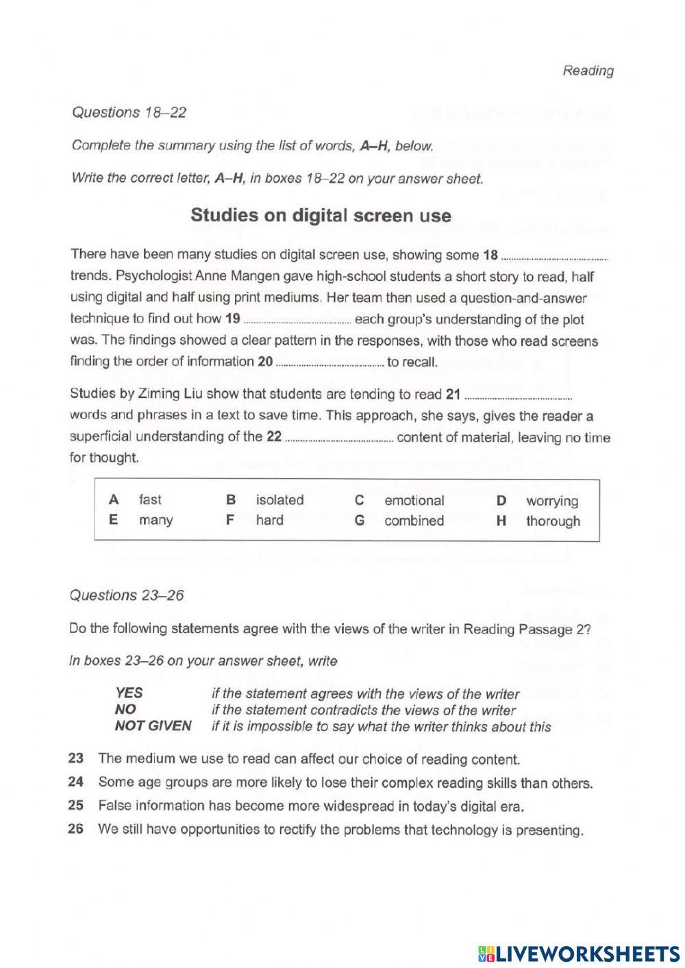 Reading 4 0 02 & 03 worksheet | Live Worksheets