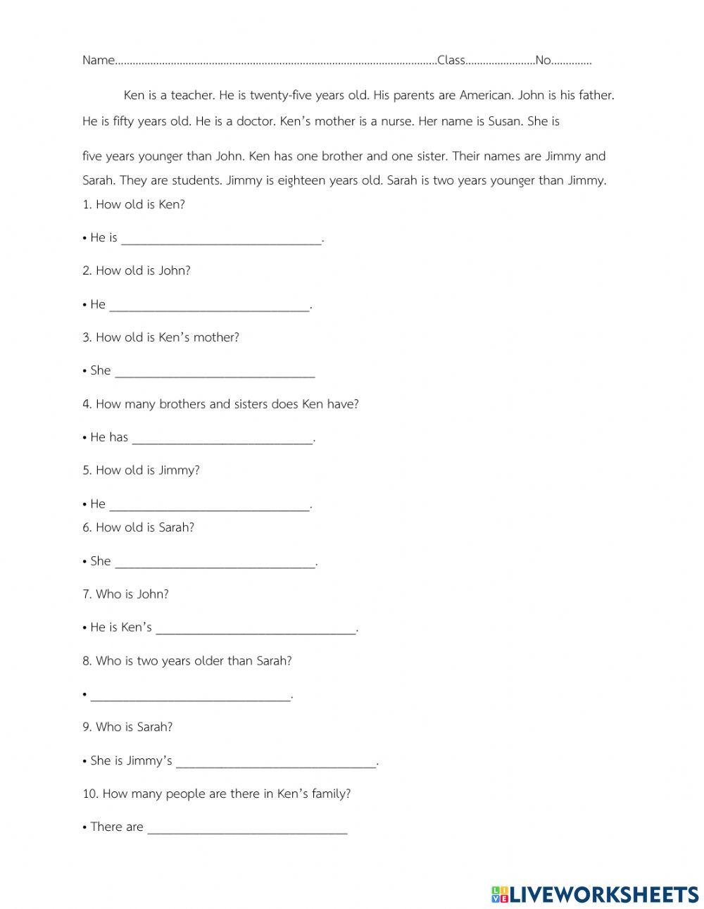 Ken'family online exercise for | Live Worksheets