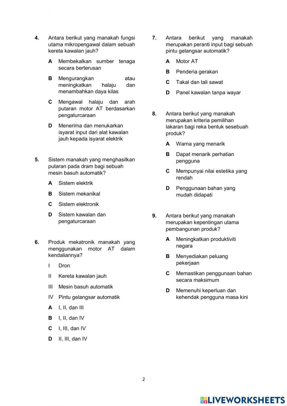 SMKSM Ujian September Tingkatan 3 RBT 2021 worksheet | Live Worksheets