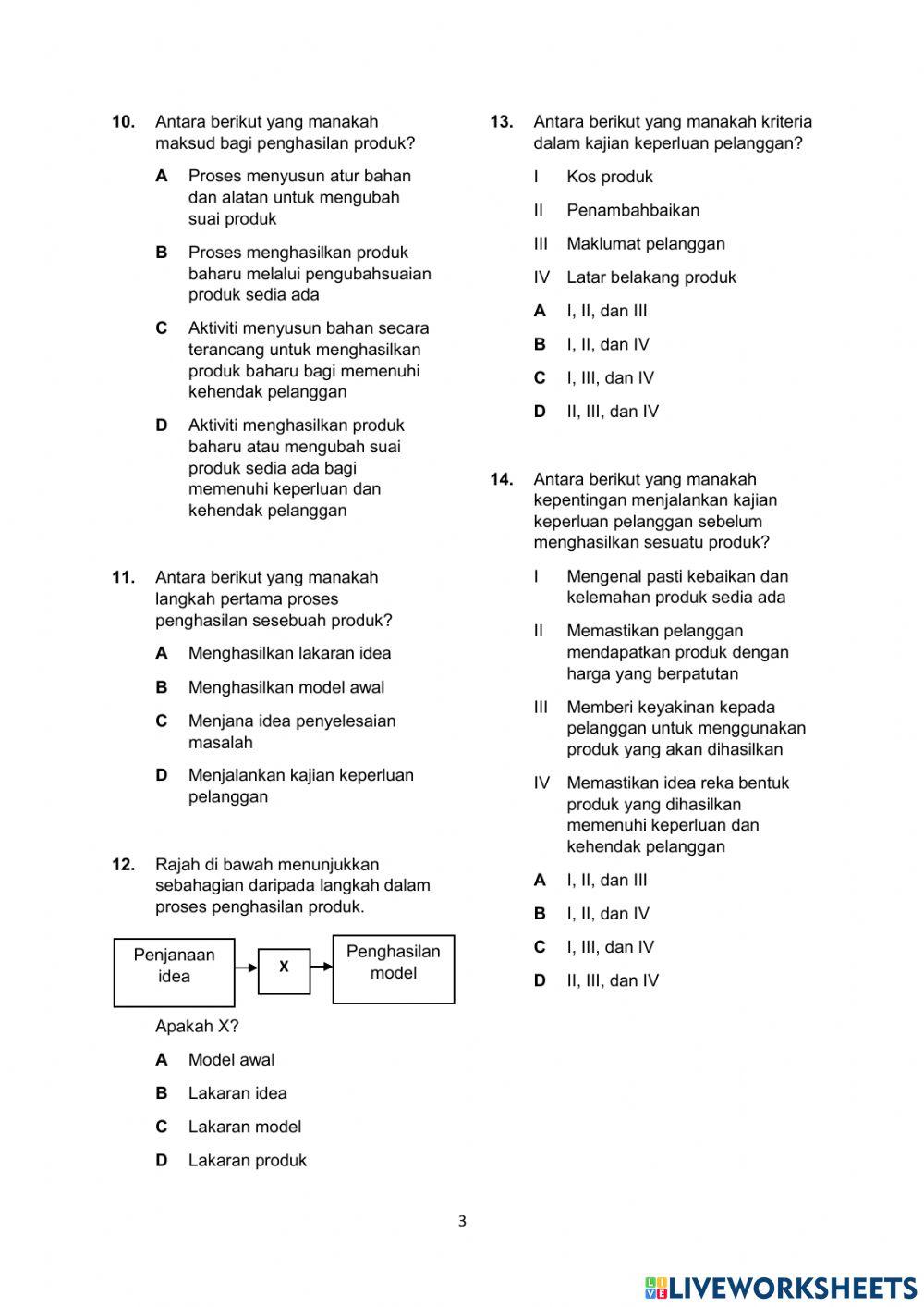 SMKSM Ujian September Tingkatan 3 RBT 2021 worksheet | Live Worksheets