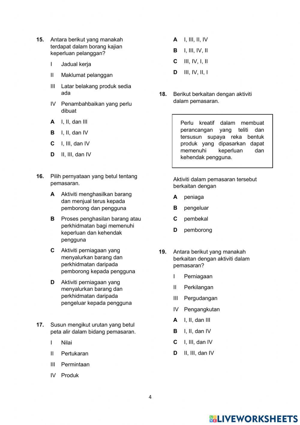 SMKSM Ujian September Tingkatan 3 RBT 2021 worksheet | Live Worksheets
