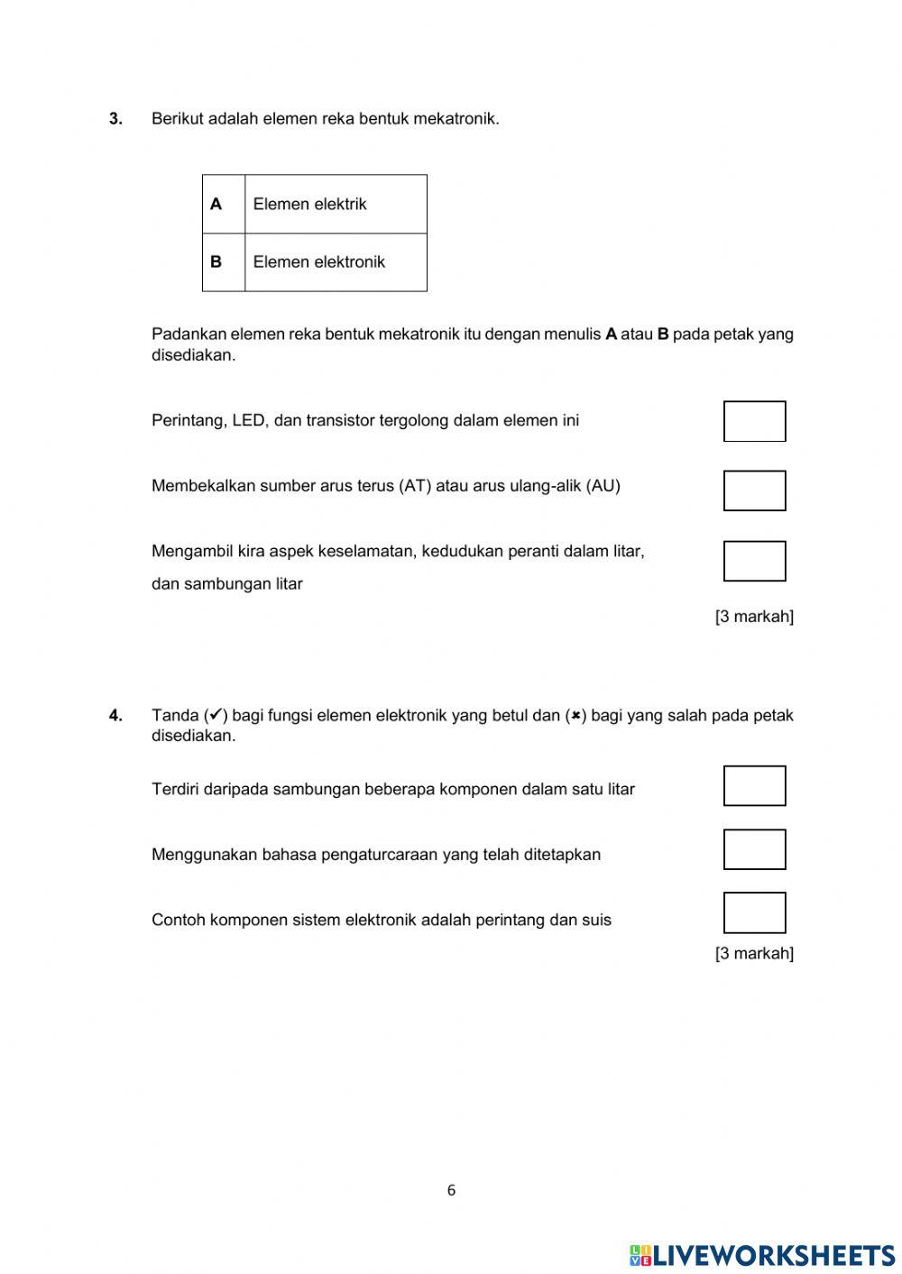 SMKSM Ujian September Tingkatan 3 RBT 2021 worksheet | Live Worksheets