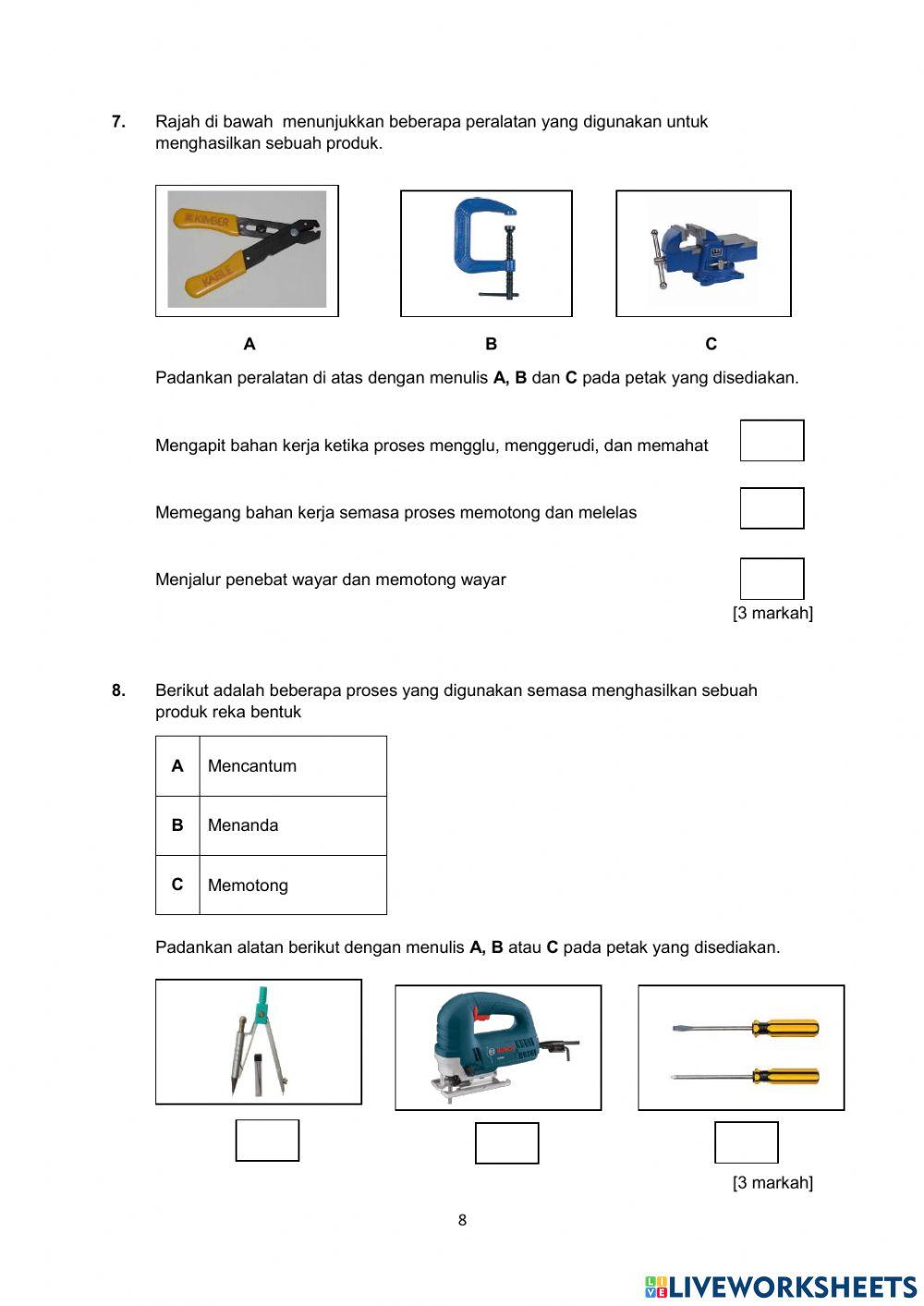 SMKSM Ujian September Tingkatan 3 RBT 2021 worksheet | Live Worksheets