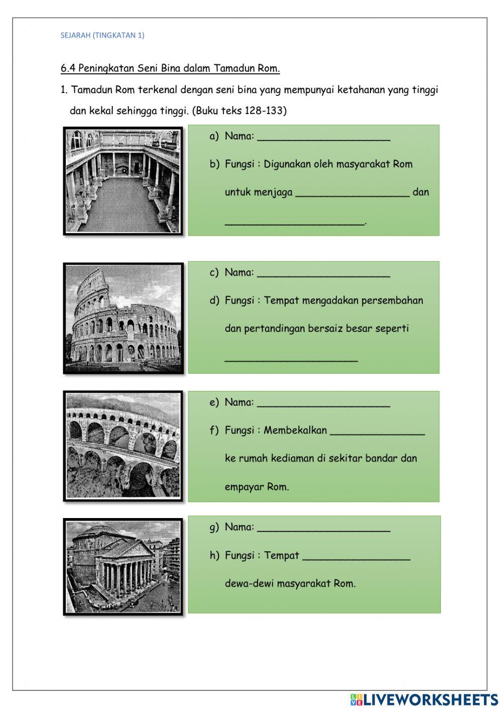 Bab 6: Peningkatan Tamadun Yunani & Rom interactive worksheet | Live ...