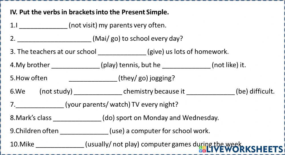 Review present simple tense worksheet | Live Worksheets