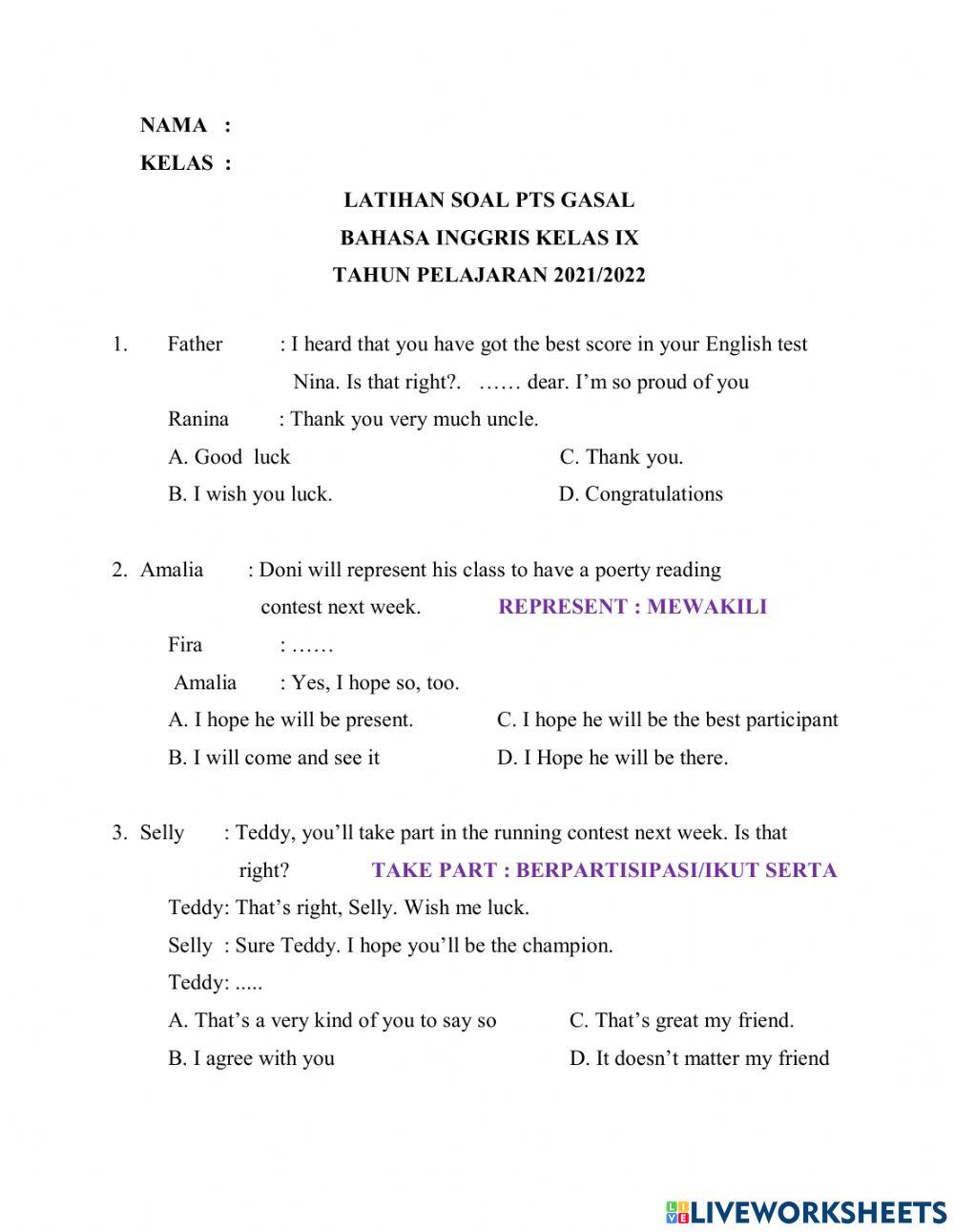 Latihan soal pts gasal interactive worksheet | Live Worksheets