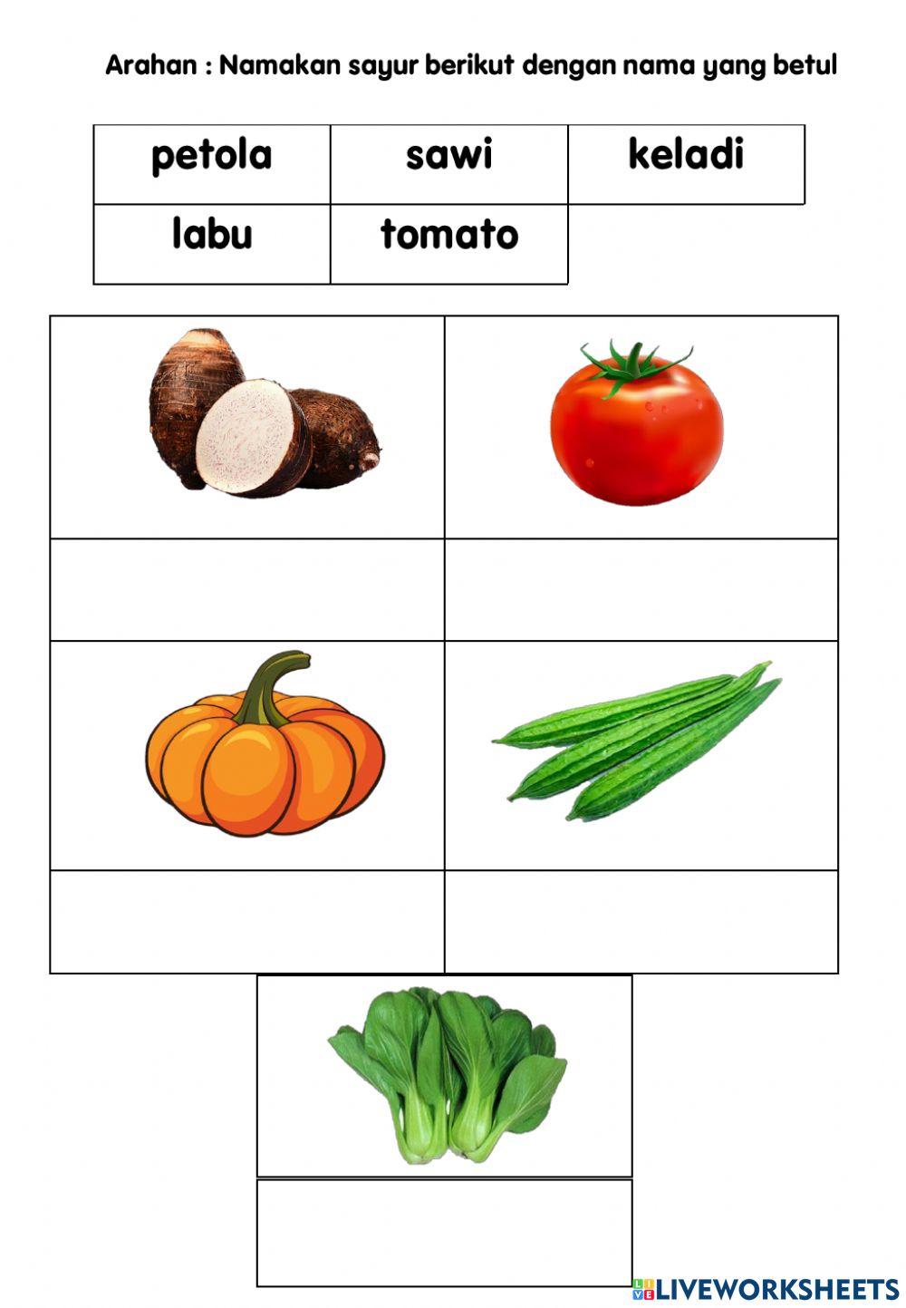 Kenali sayuran worksheet | Live Worksheets