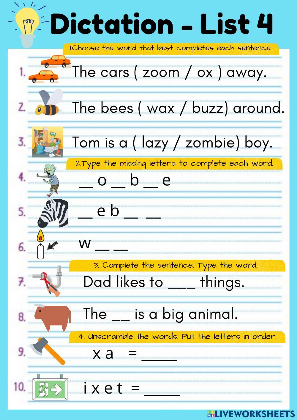 Dication - List -4 worksheet | Live Worksheets