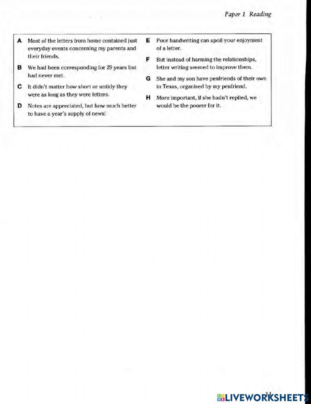 READING FIRST CERTIFICATE ENGLISH EXAM (FCE) online exercise for | Live ...