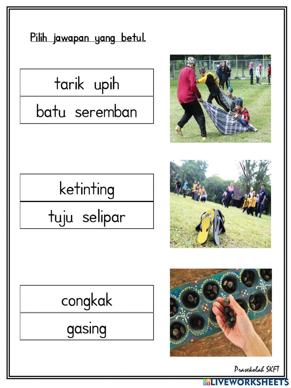 Permainan tradisional online worksheet for PRASEKOLAH | Live Worksheets