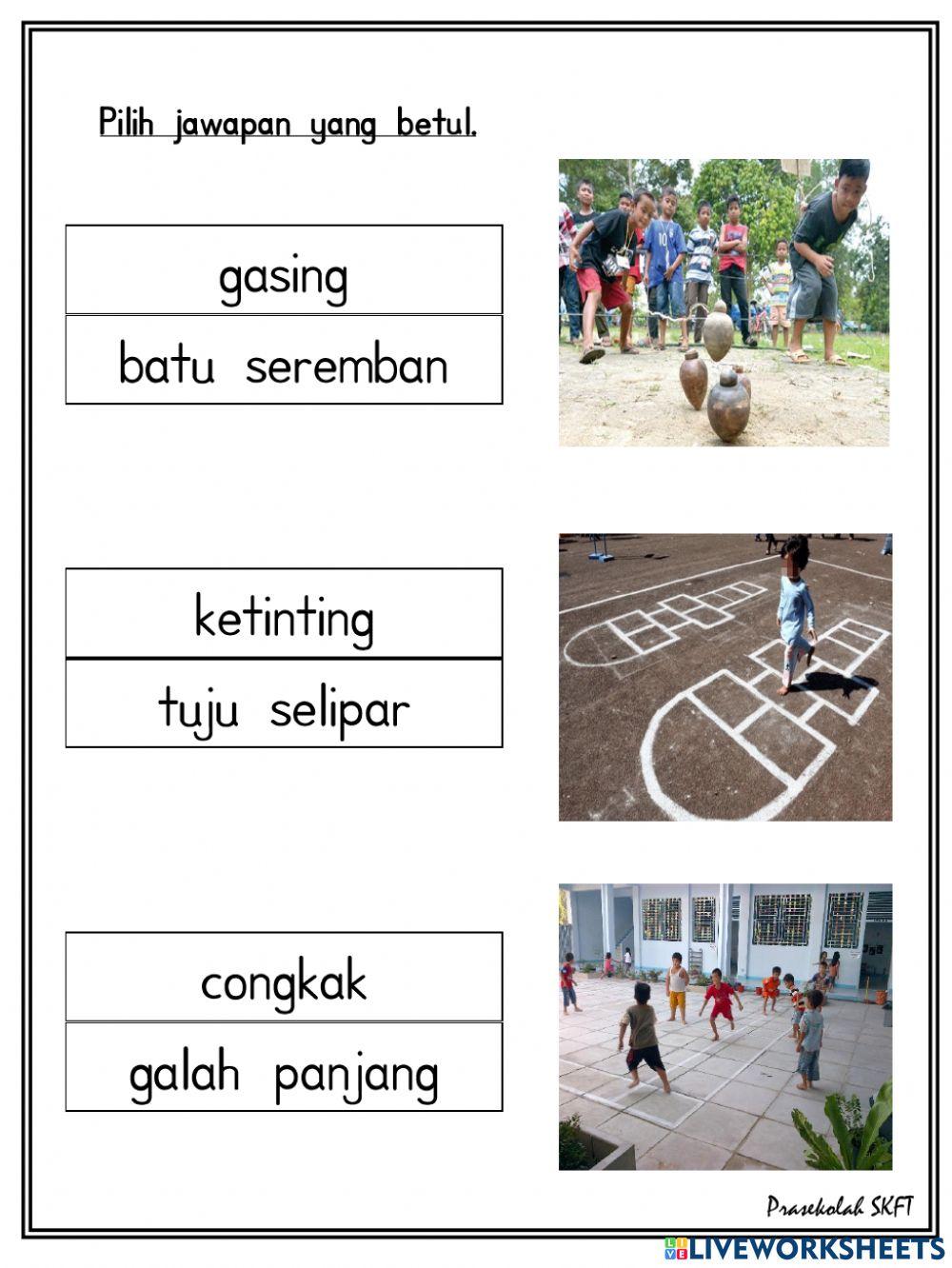 Permainan tradisional online worksheet for PRASEKOLAH | Live Worksheets