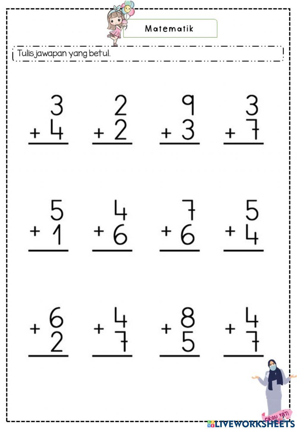 Tambah | Free Interactive Worksheets | 1464167