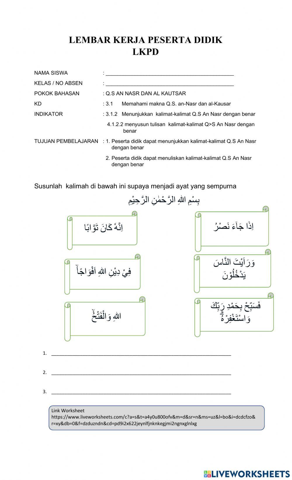 Lkpd pai interactive activity for 3 | Live Worksheets