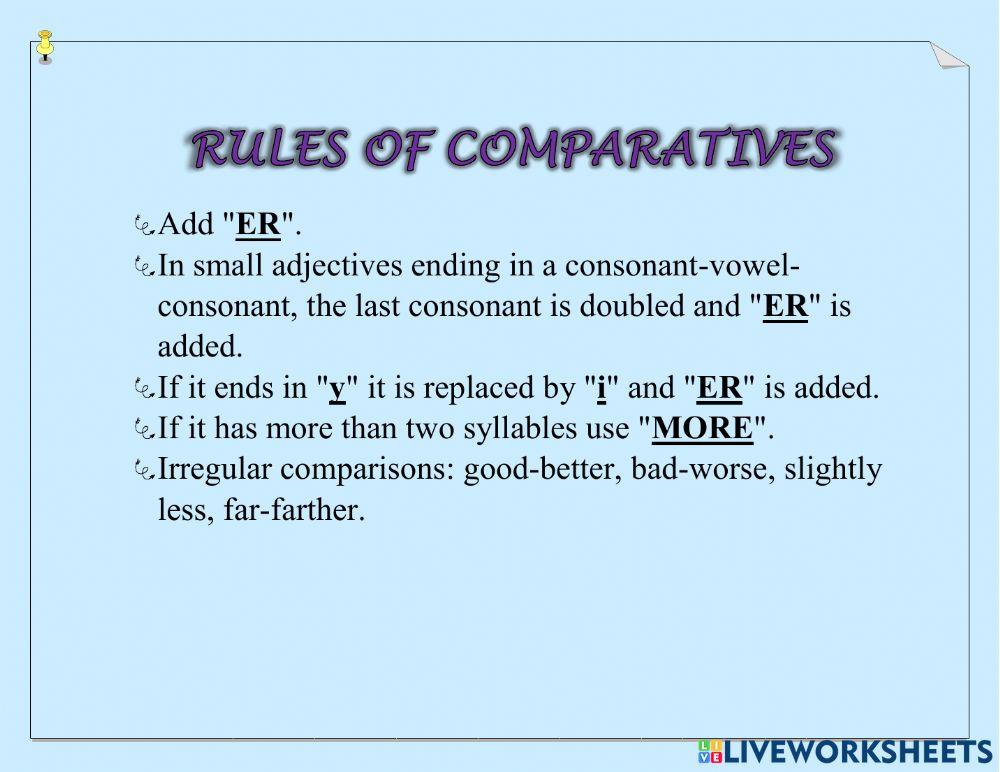Rules of superlatives and comparatives worksheet | Live Worksheets