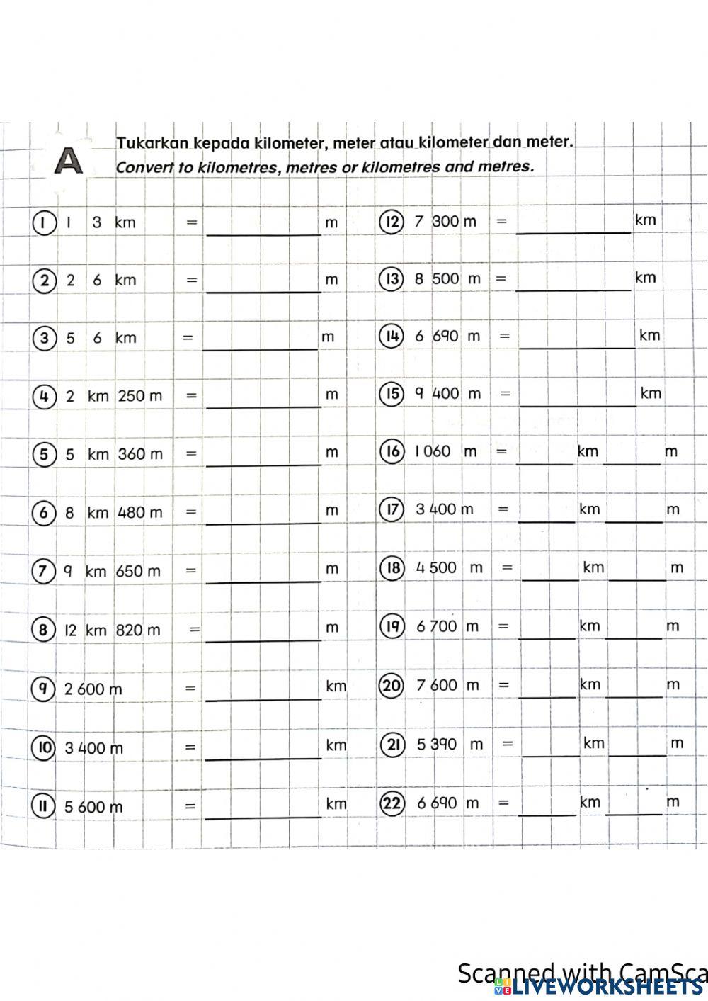 Pertukaran unit panjang interactive worksheet | Live Worksheets