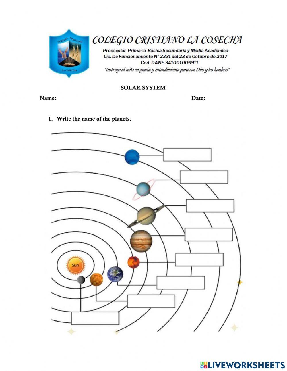 The Solar System worksheet for 4th | Live Worksheets