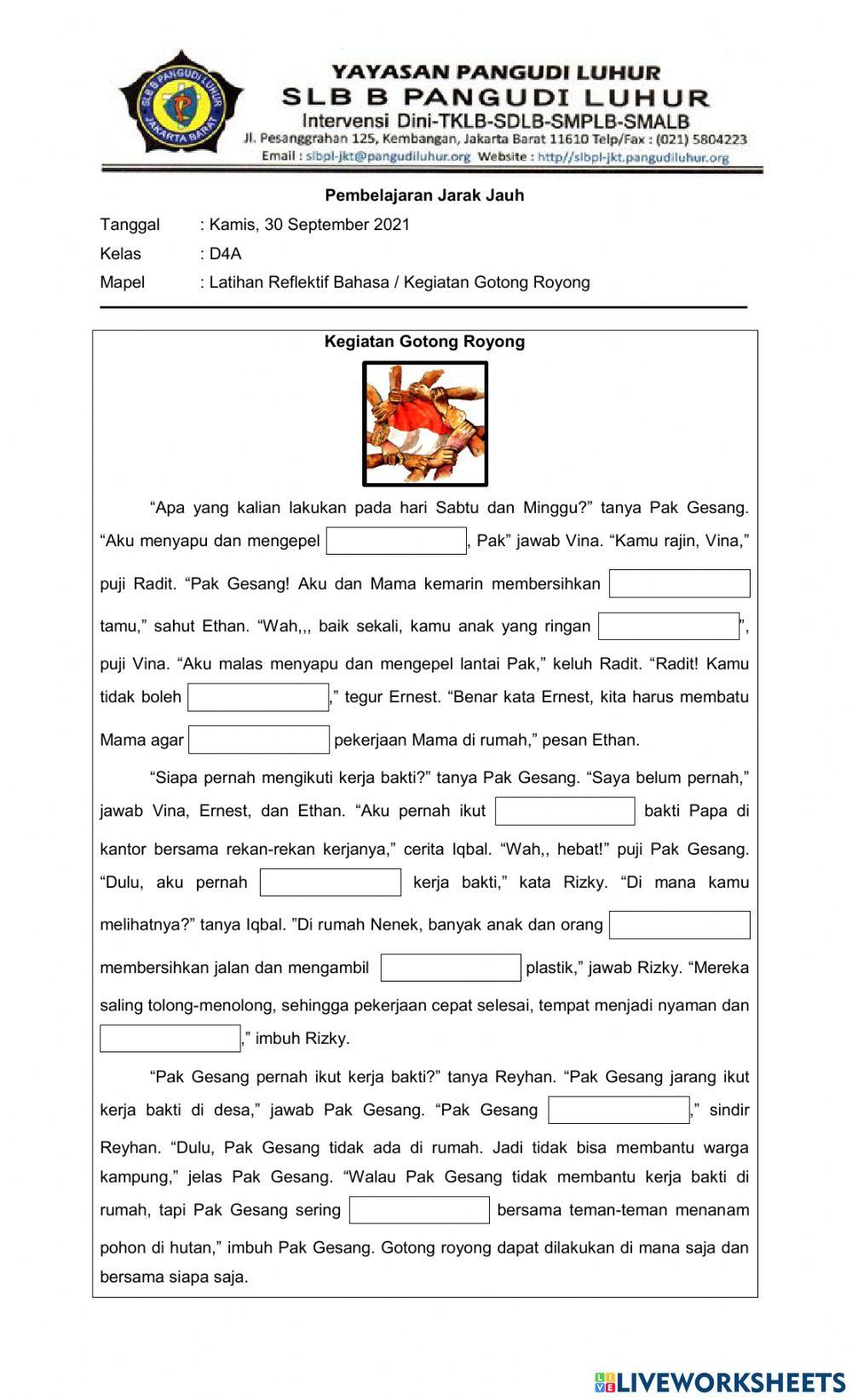 Melengkapi Bacaan interactive worksheet | Live Worksheets