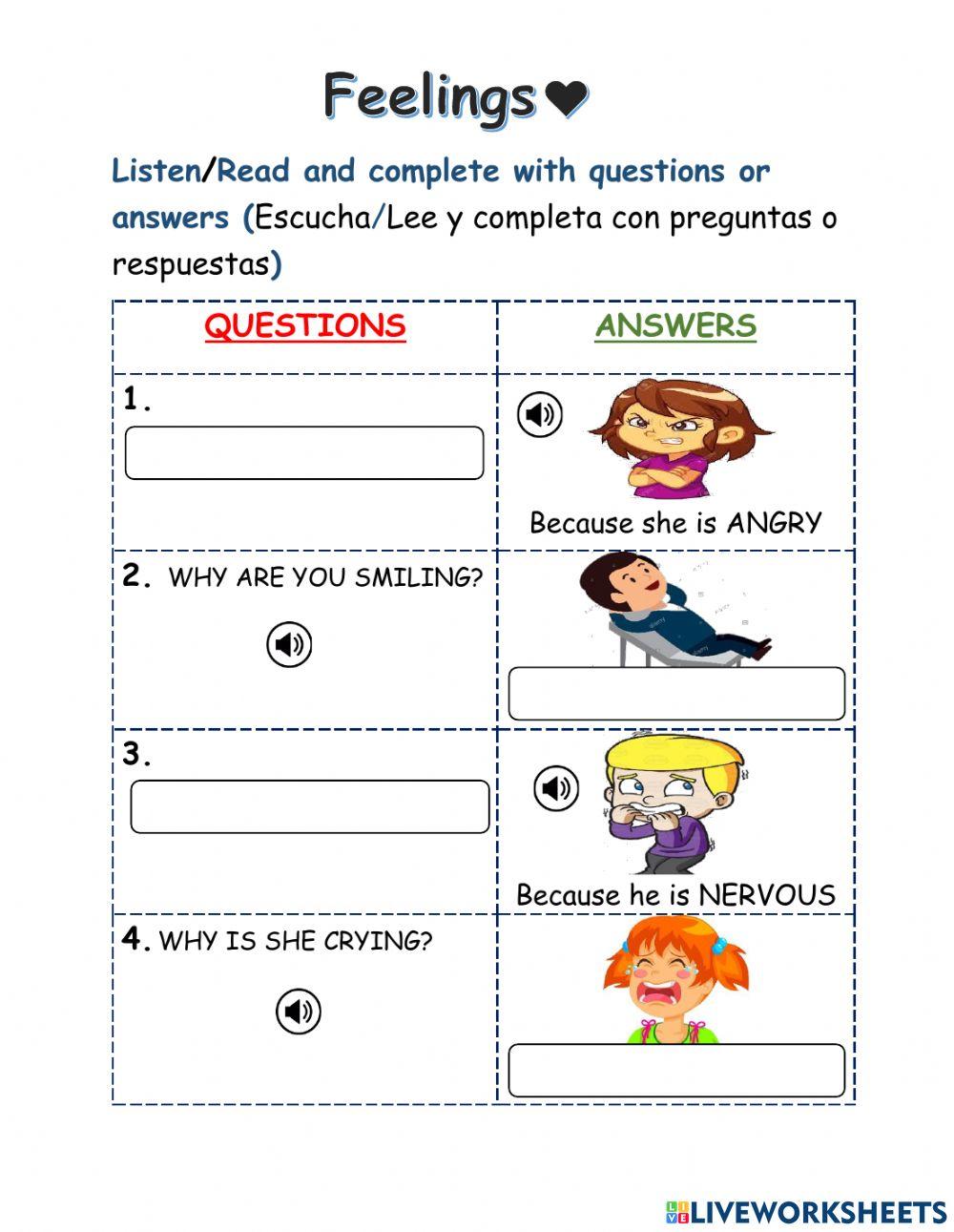 Feelings online exercise for Cuarto de primaria | Live Worksheets