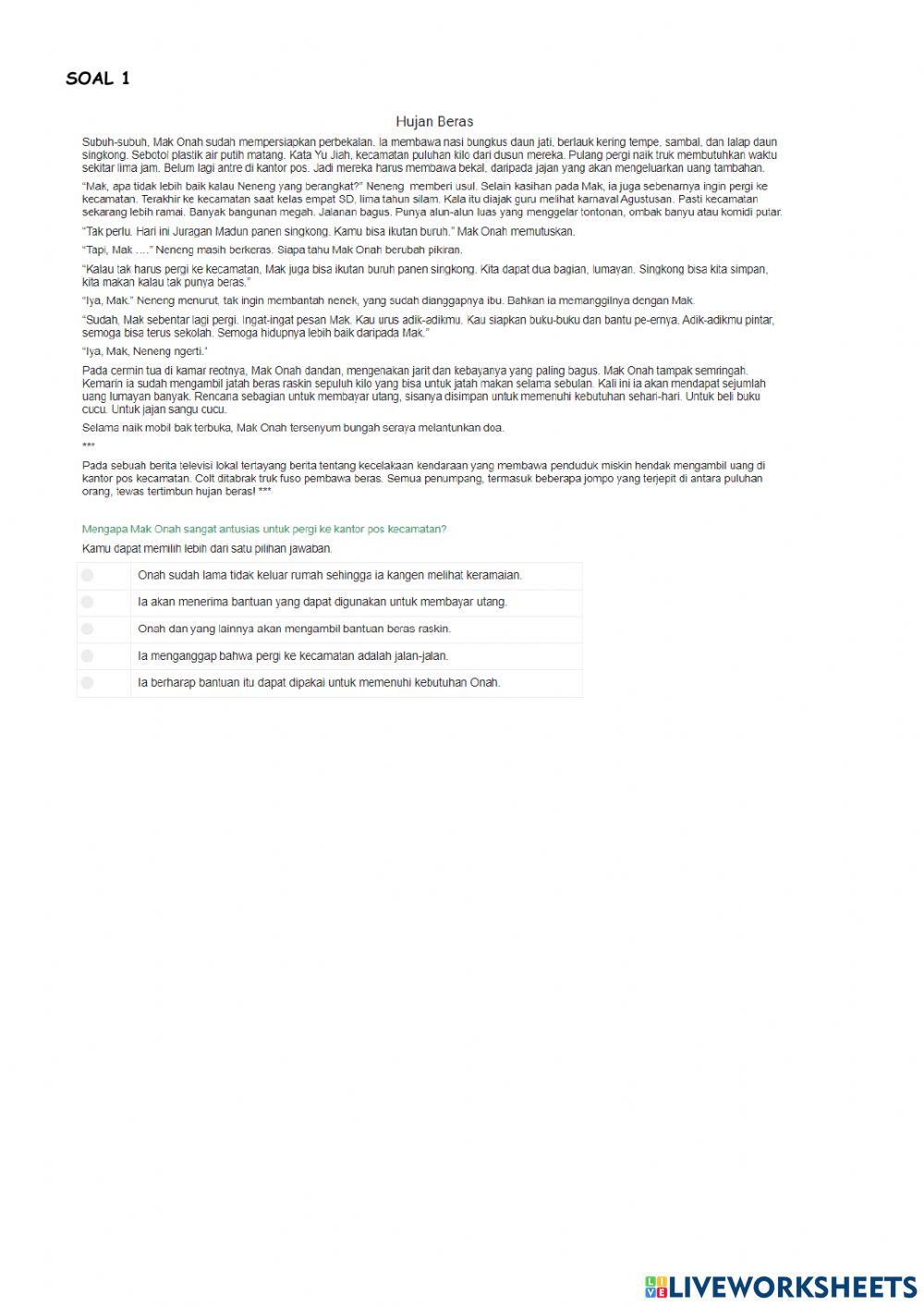 Soal 10: Latihan AKM 21-22 online exercise for | Live Worksheets