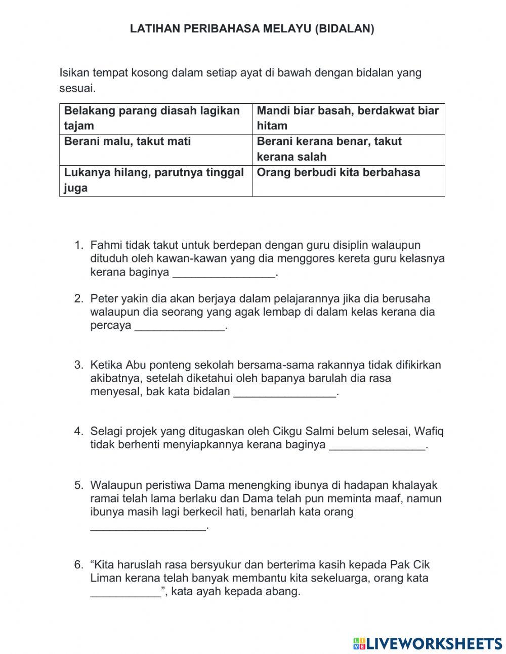 LATIHAN BIDALAN 1465783 | Ain Kamis | Live Worksheets