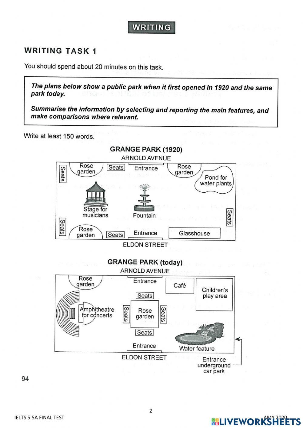 FINAL TEST IELTS 5.5A (WRITING) online exercise for | Live Worksheets