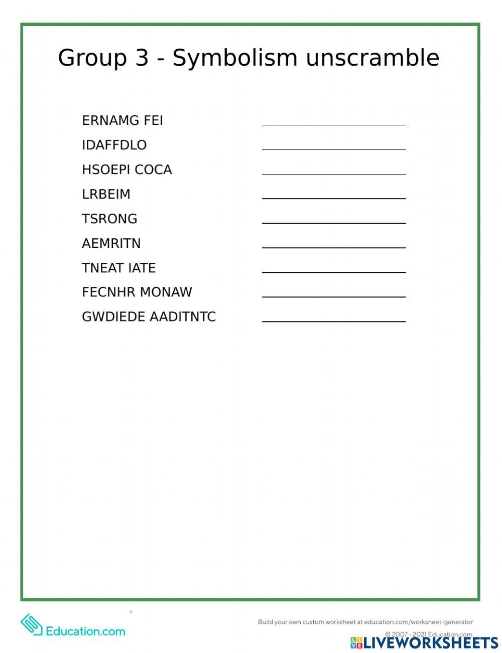 Group 3: Literature symbolism Live Worksheet 4218784